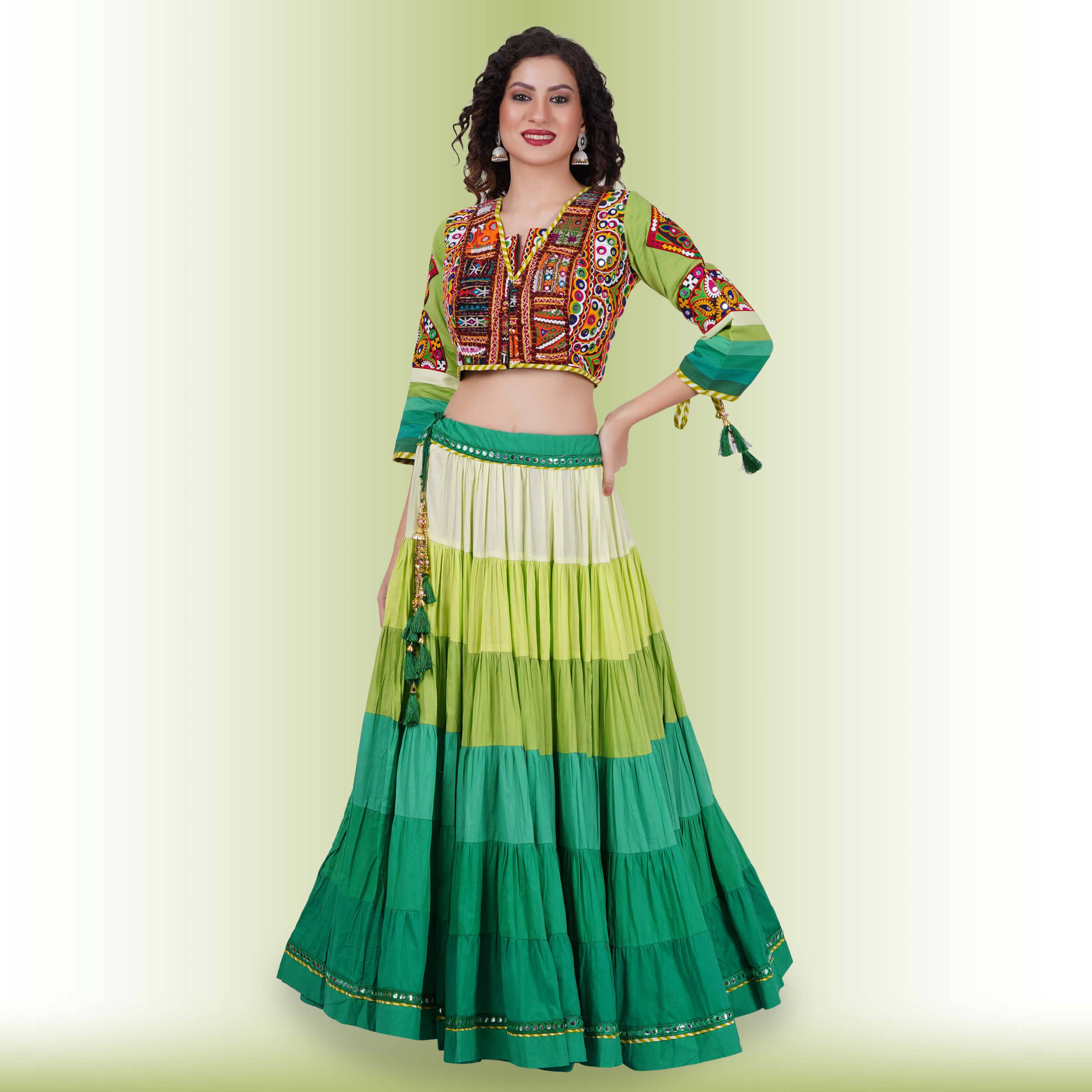 Full Flair Authentic Chania Choli - Green | | Chiro's By Jigyasa